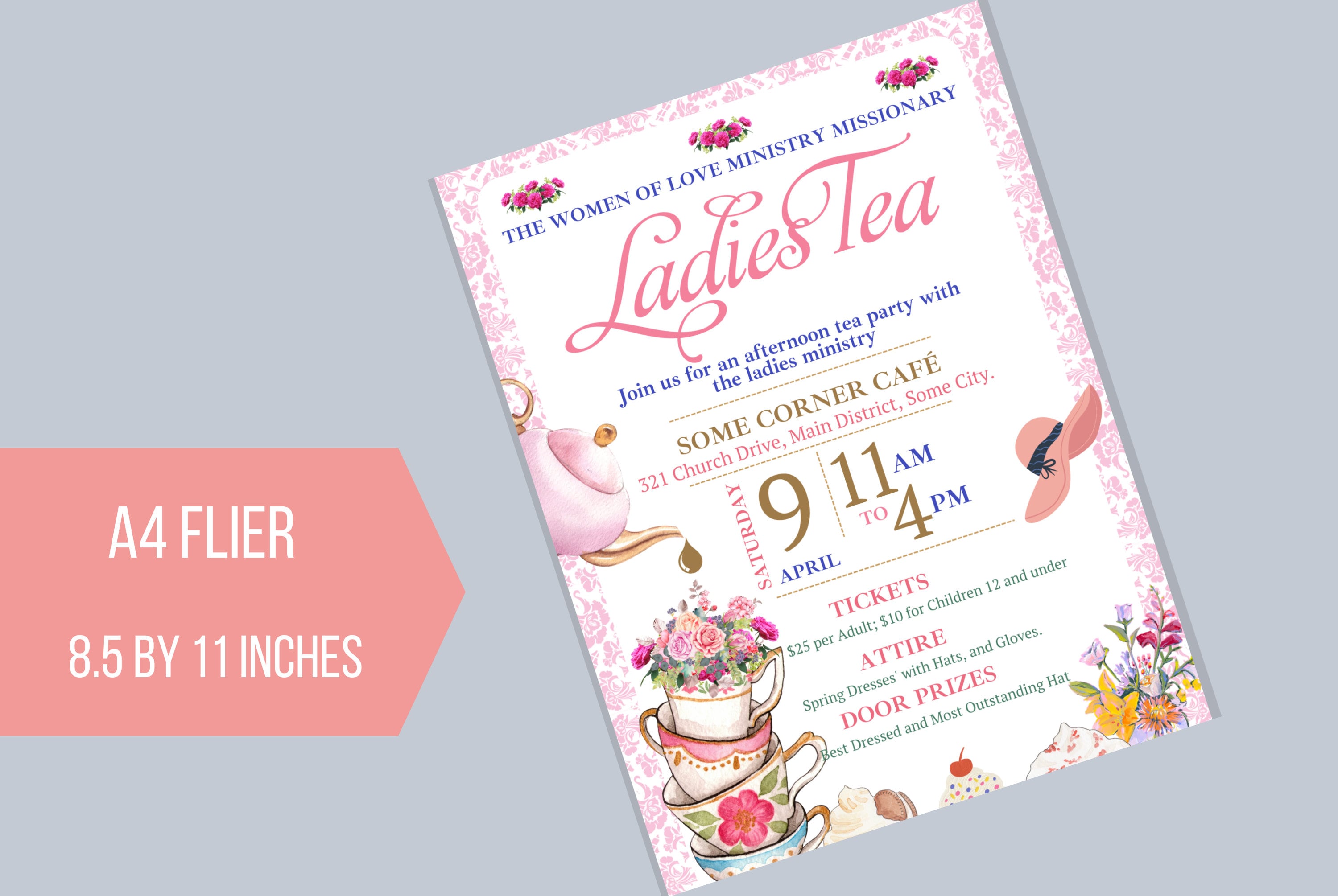 Ladies Tea Event Flyer Printable Pink and Gold Par-tea Invite - Etsy