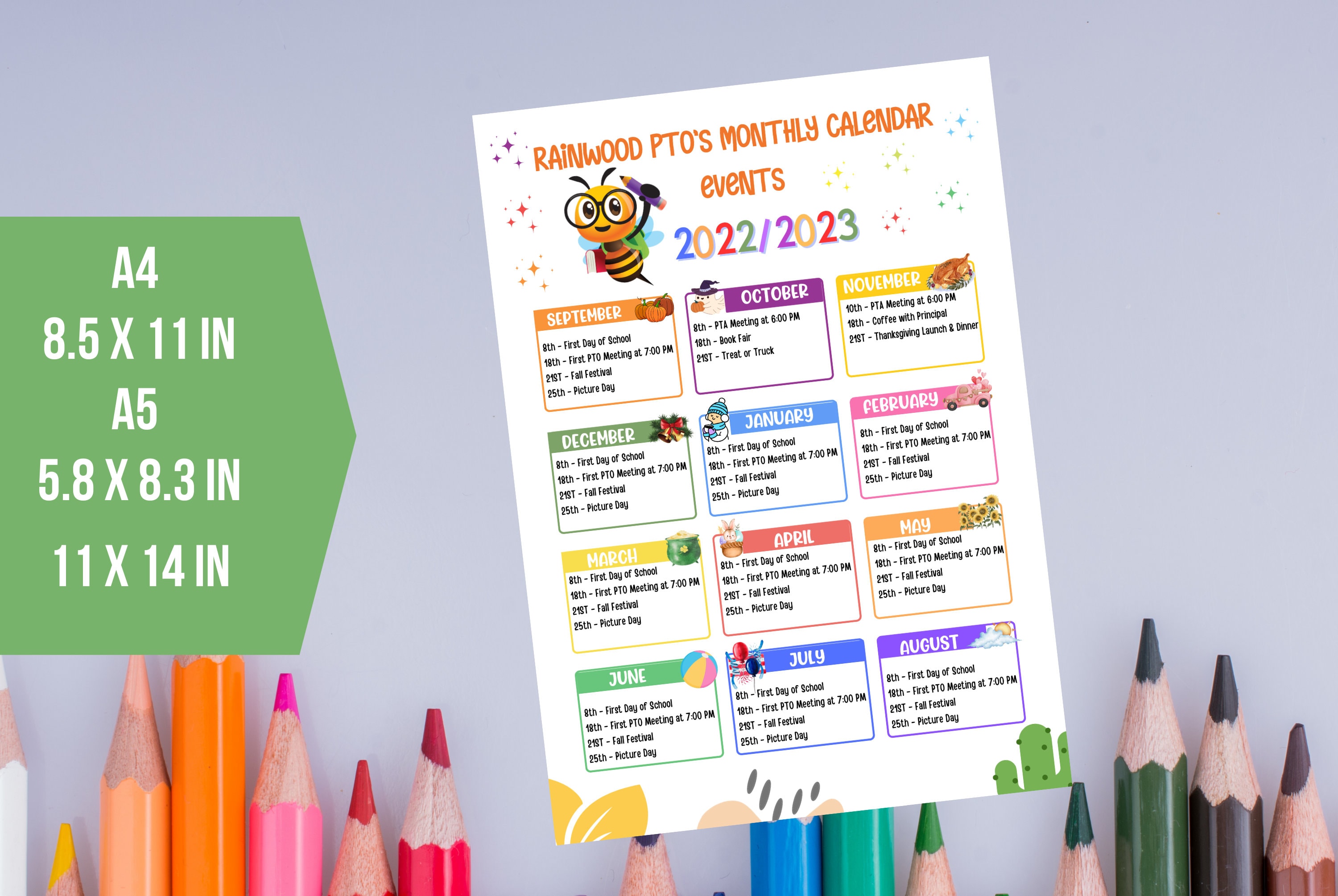 EDITABLE Monthly Event Calendar Flyer Template Package Year - Etsy