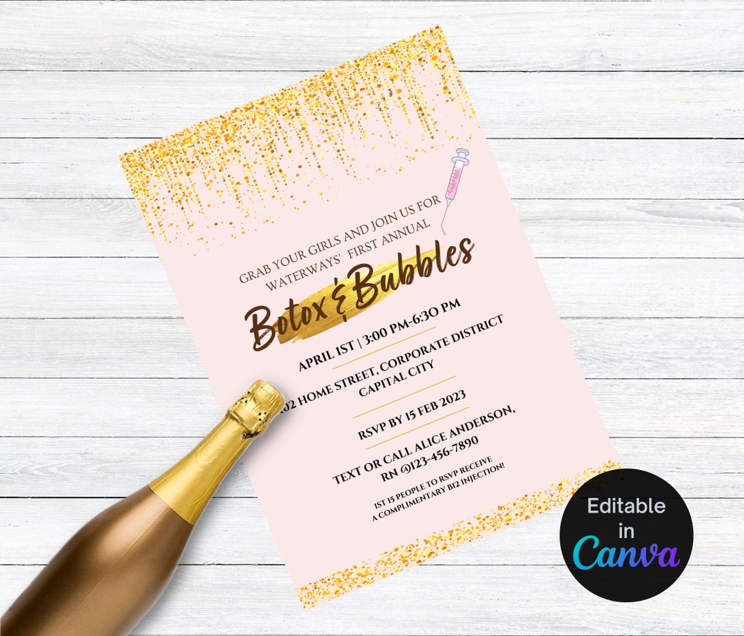 Botox & Bubbles Party Invite, Botox Special Flyer, Editable Canva ...