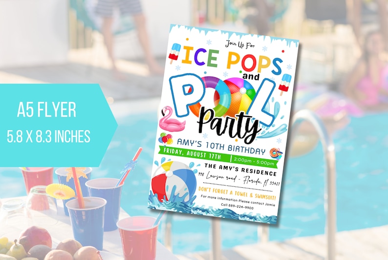 EDITABLE Ice Pops Pool Party Invite, Back to School Invitation, Summer ...