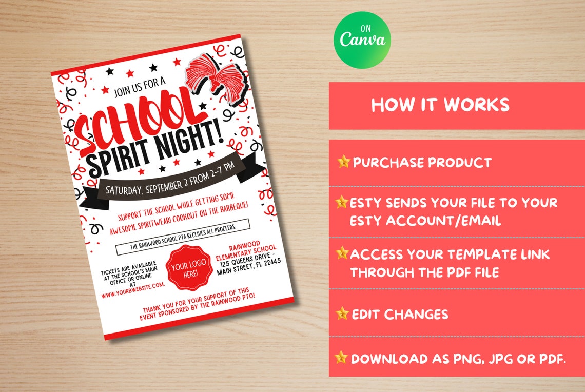 Editable School Spirit Flyer, School Spirit Night Party, Spirt Night ...