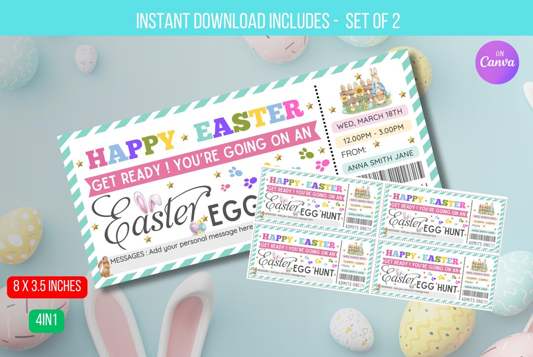 EDITBALE Easter Egg Hunt Ticket , Easter Party Invite Reveal Coupon ...