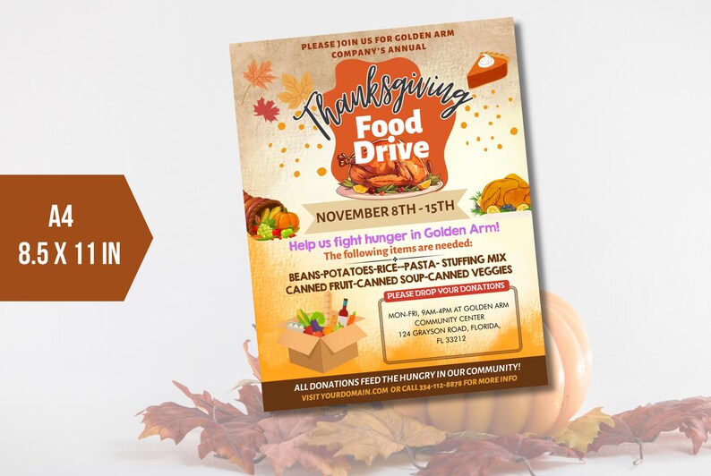 EDITABLE Fall Thanksgiving Food Drive Flyer, Fall Food Drive Flyer ...