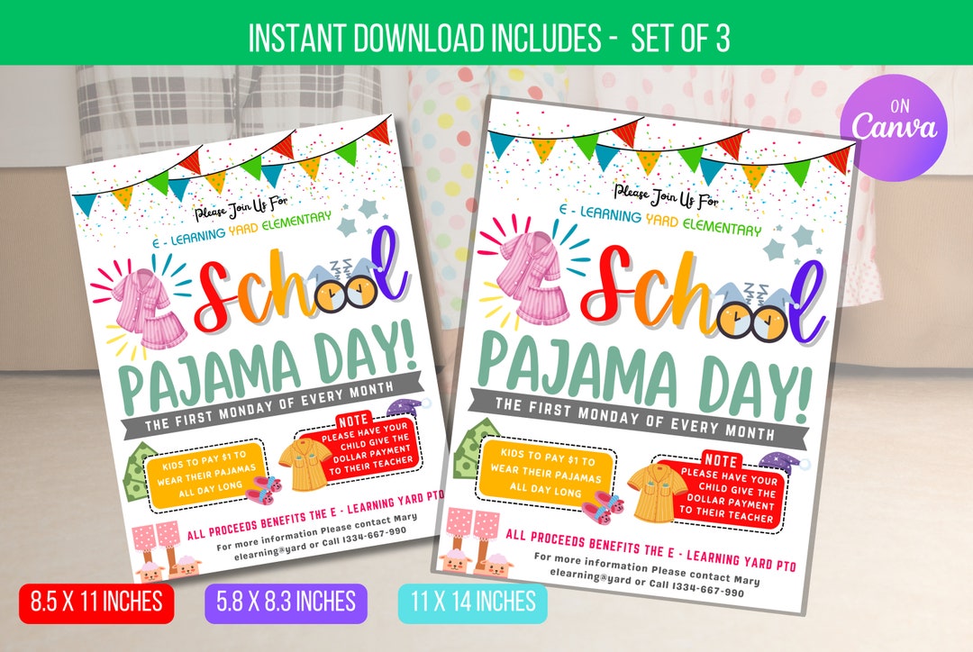 EDITABLE School Pajama Day Flyer, School Spirit Party, School ...