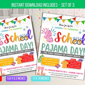 EDITABLE School Pajama Day Flyer, School Spirit Party, School ...