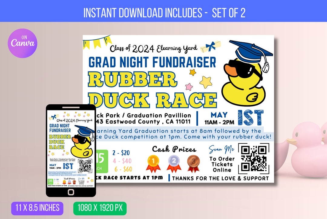EDITABLE Rubber Duck Graduation Flyer, School Benefit Poster ...