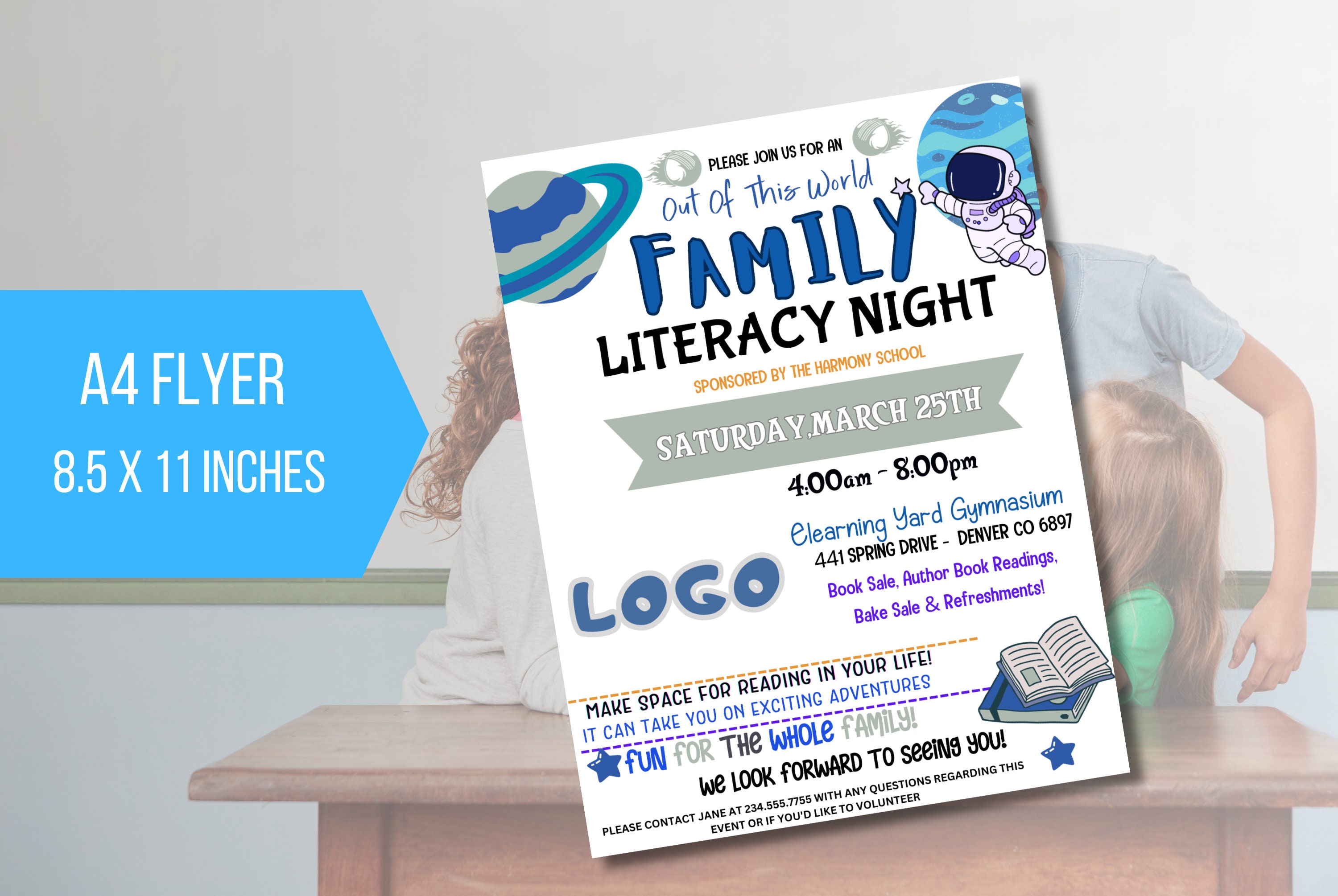 Editable Family Literacy Night Flyer, PTO PTA Reading Book Sale School ...