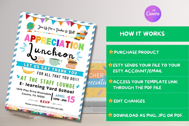EDITABLE Teacher Staff Appreciation Luncheon Invitation Flyer ...