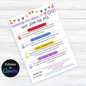EDITABLE PTO PTA Recruitment Flyer, Editable Printable Informational ...