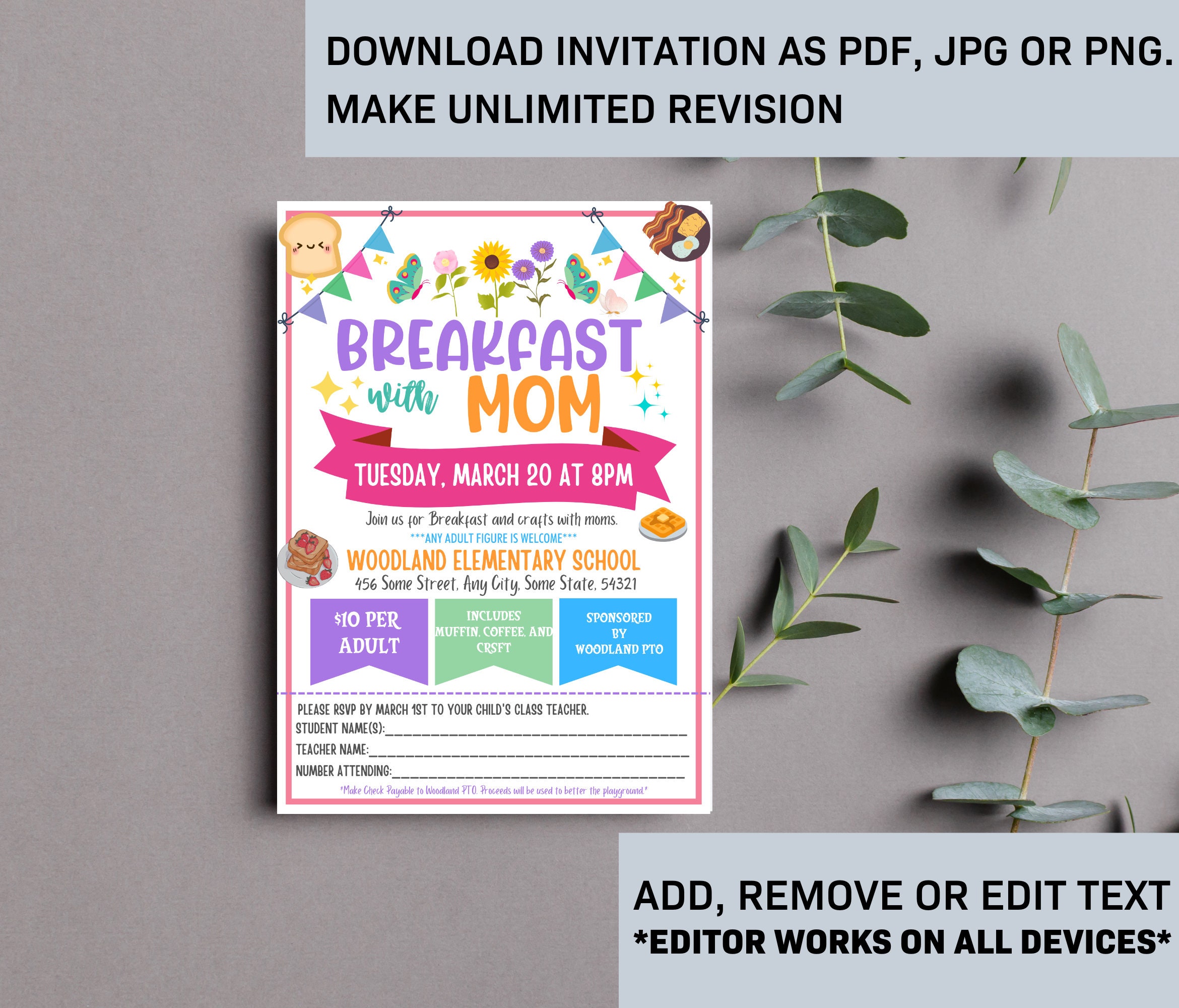 Breakfast With Mom Flyer Mother's Day Breakfast Editable - Etsy