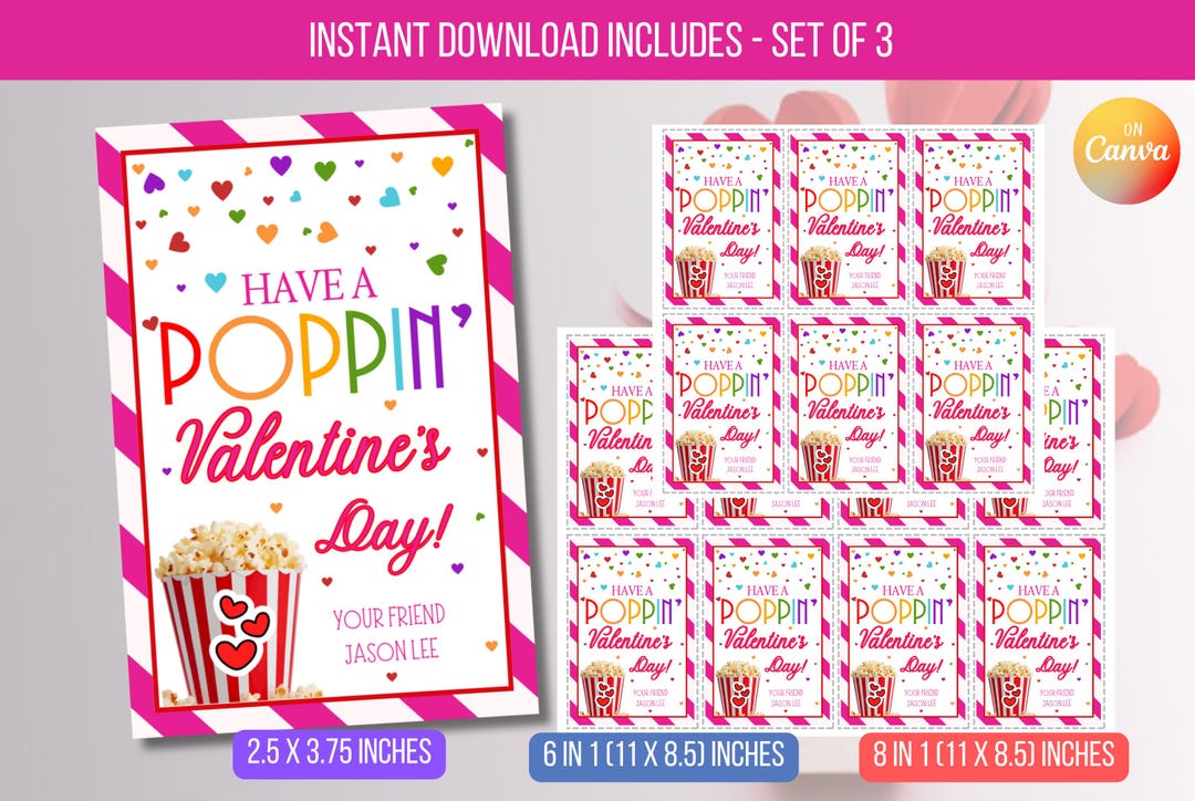 EDITABLE Popcorn Valentine's Day Tag, Have A POPPIN Valentine's Day ...