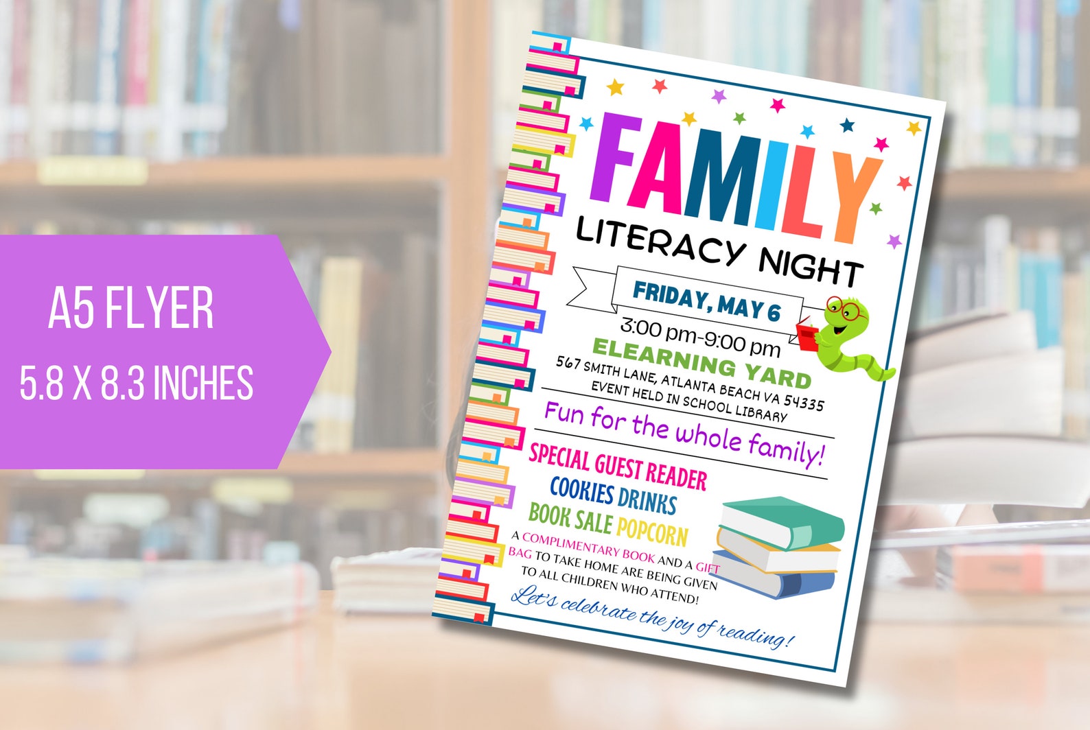 EDITABLE Family Literacy Night Flyer, PTO PTA Reading Book Sale School ...