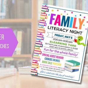 EDITABLE Family Literacy Night Flyer, PTO PTA Reading Book Sale School ...