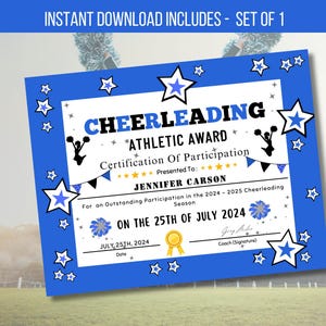 EDITABLE Cheerleader Certificate, Cheer Certificates Sports Award ...