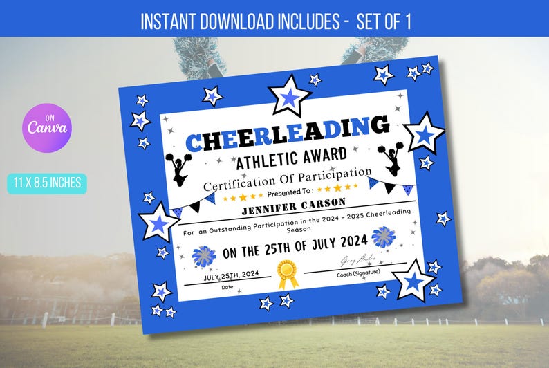 EDITABLE Cheerleader Certificate, Cheer Certificates Sports Award ...