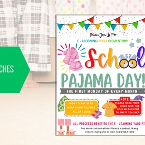 EDITABLE School Pajama Day Flyer, School Spirit Party, School ...