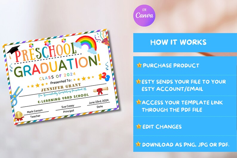 EDITABLE Pre School Graduation Certificate, Kindergarten Graduation ...