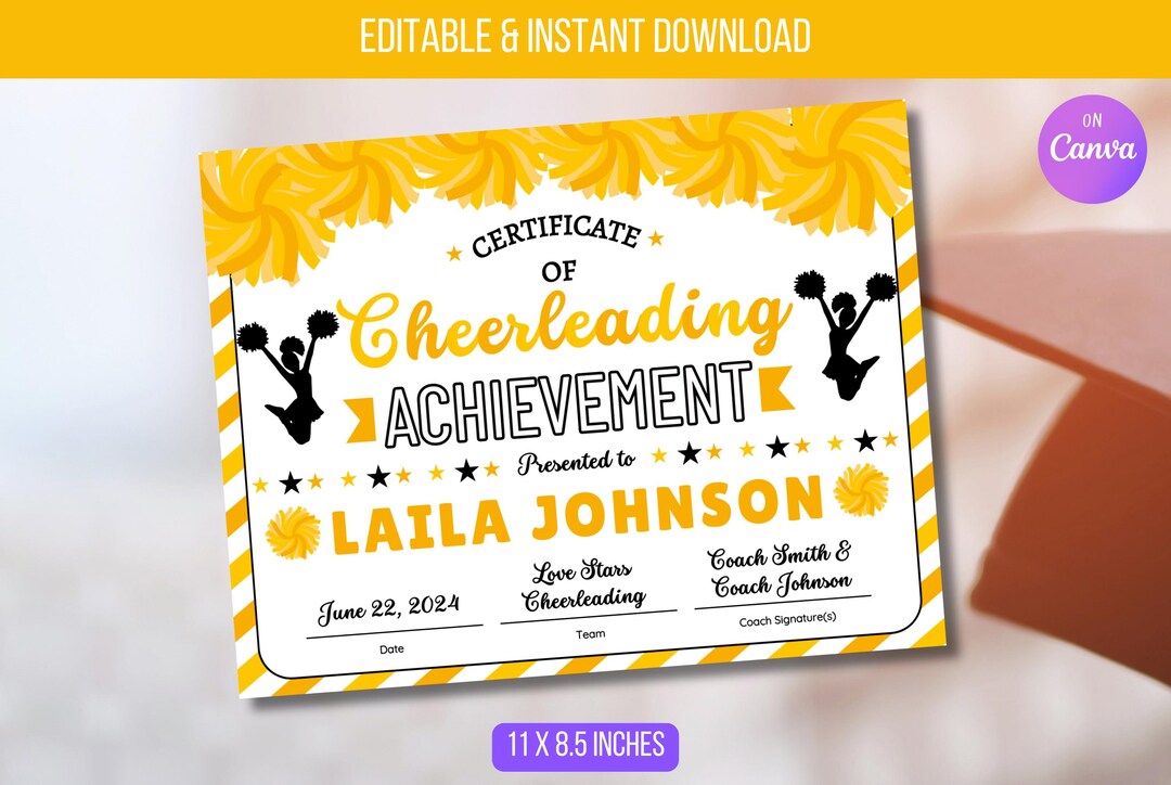 EDITABLE Cheerleader Certificate, Cheer Certificates Sports Award ...