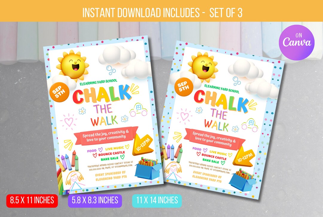 EDITABLE Chalk the Walk Flyer, Kids Home School Event Idea School Kids ...