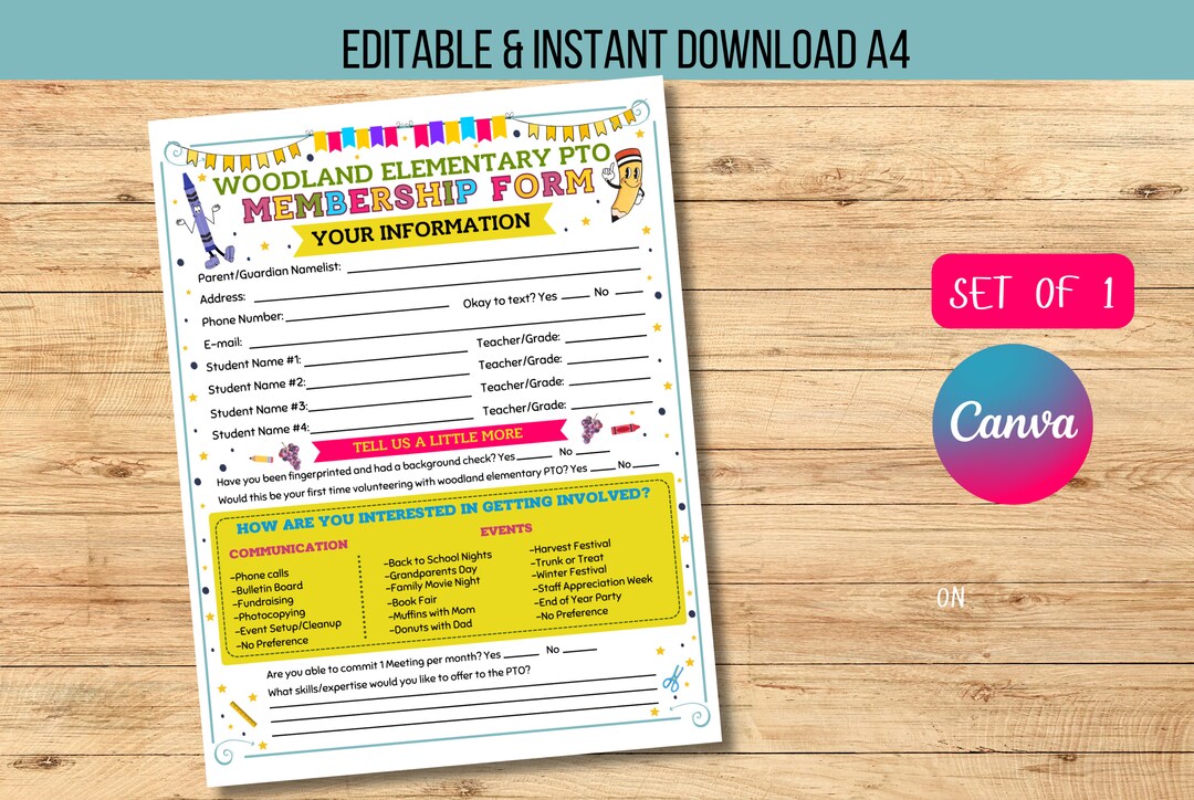 Printable/editable PTO PTA Membership Form, Pto/pta Parent Volunteer ...