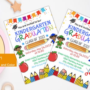 Editable Kindergarten Graduation Invitation Flyer, Printable ...