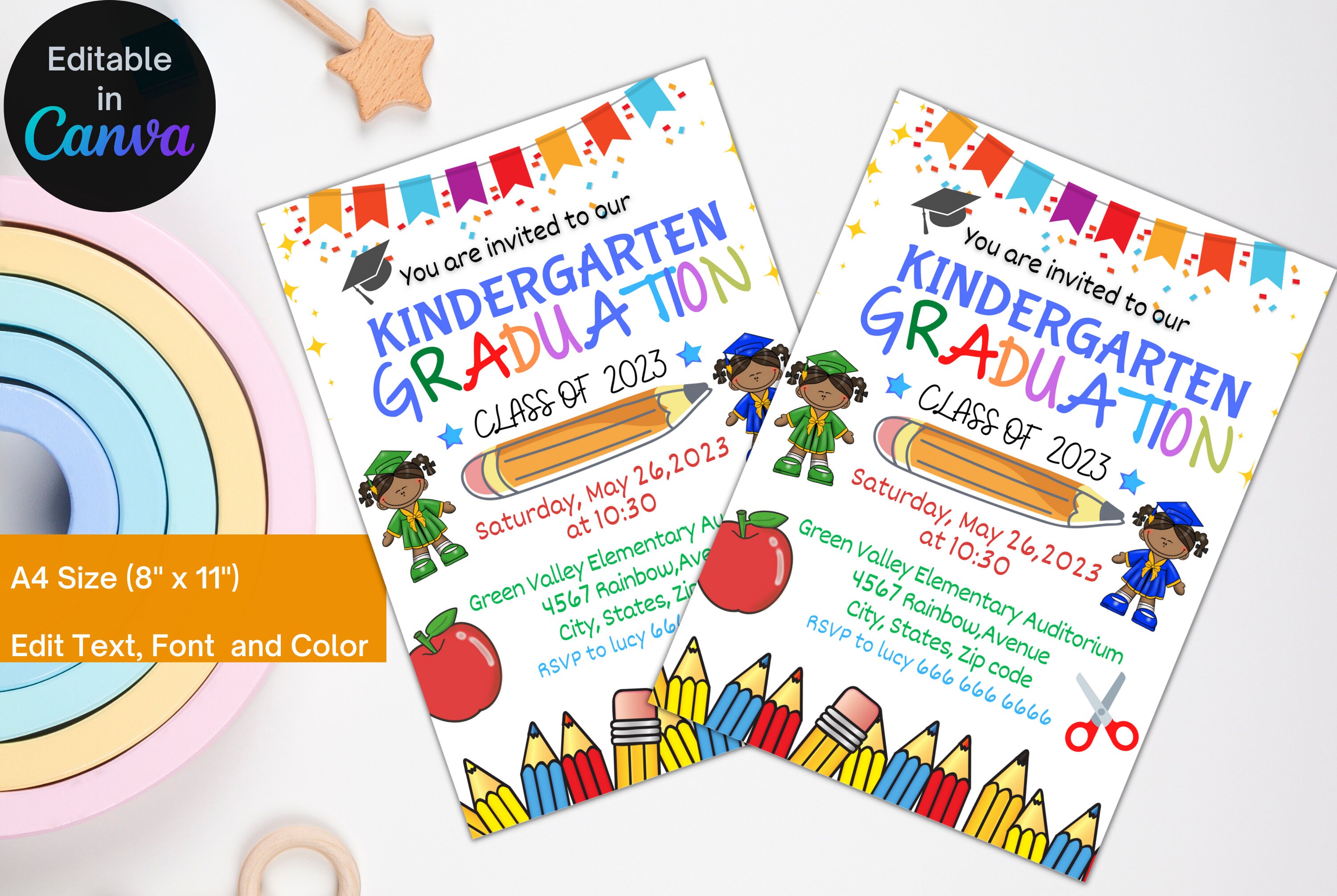 Editable Kindergarten Graduation Invitation Flyer, Printable ...