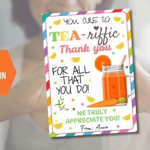 EDITABLE You're Tea-riffic Iced Tea Gift Tags, Teacher Appreciation Tag ...