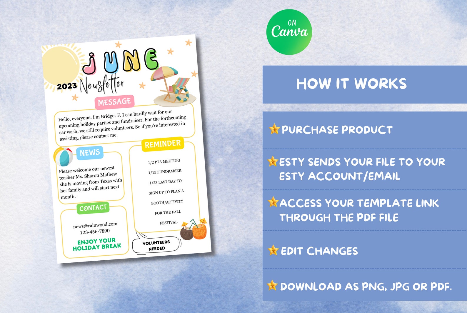EDITABLE June PTO Newsletter Template, Classroom Printable Handout ...