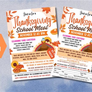 EDITABLE Thanksgiving School Meal Flyer Set, Thanksgiving Dinner Event ...