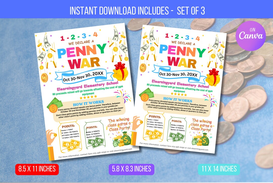 EDITABLE Penny War Fundraiser Flyer, Printable School Fundraiser Event ...