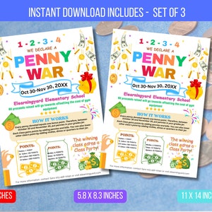 EDITABLE Penny War Fundraiser Flyer, Printable School Fundraiser Event ...