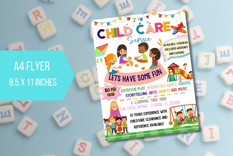 EDITABLE Child Care Flyer Template, Baby Sitting, Playtime Theme ...