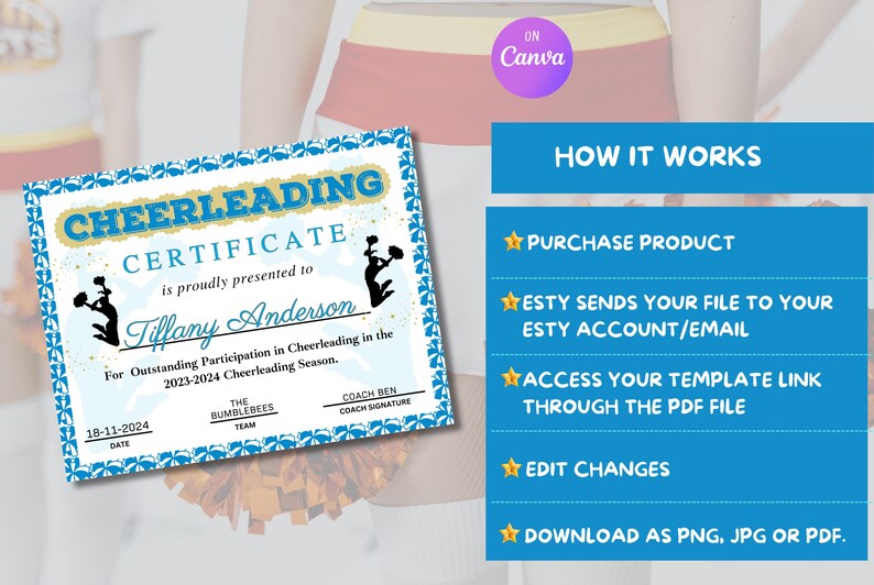 EDITABLE Cheerleader Certificate, Cheer Certificates Sports Award ...