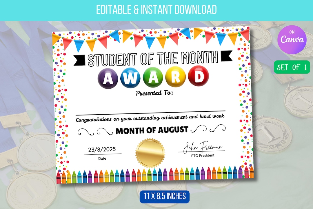 EDITABLE Student of the Month Award Certificate, Students Certificate ...