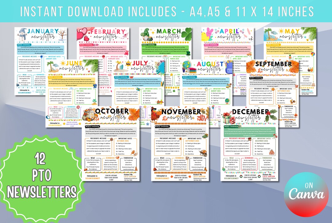 EDITABLE PTO Monthly Newsletter Template Bundle, Classroom Printable ...
