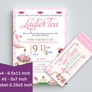 Ladies Tea Event Flyer Printable, Pink and Gold Par-tea Invite Template ...