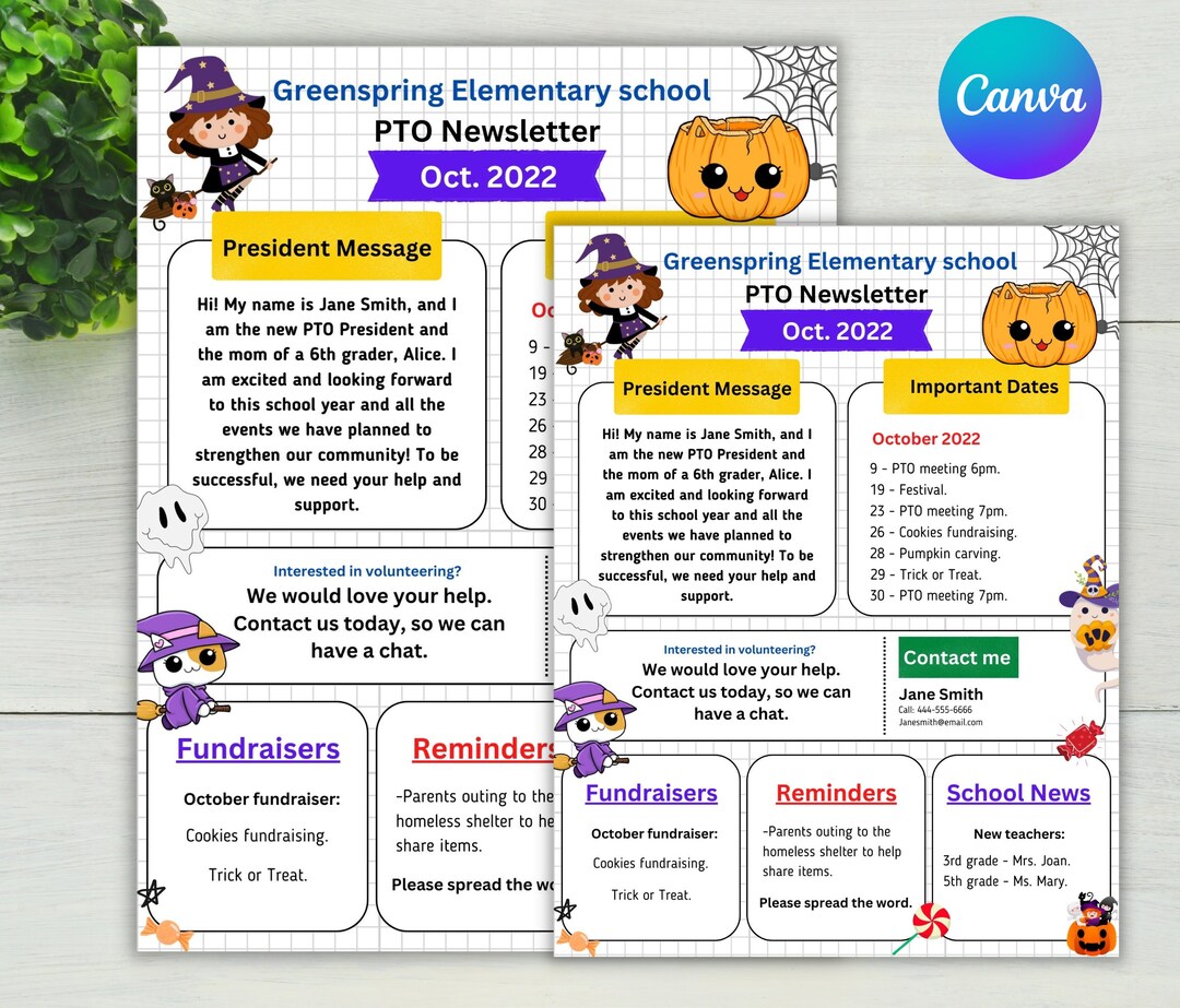 Fall PTO PTA Newsletter Flyer Halloween Printable Handout - Etsy