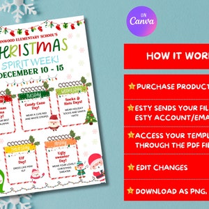 EDITABLE Christmas Spirit Week Flyer, Itinerary Schedule School Poster ...