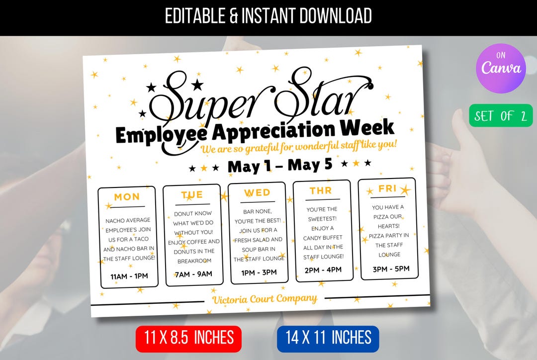 EDITABLE Superstar Employee Appreciation Week Itinerary Poster, Staff ...