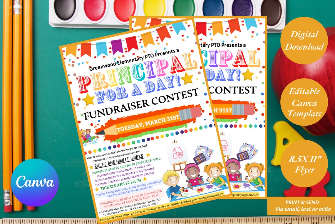EDITABLE Principal for a Day Contest Fundraiser Flyer, Printable ...