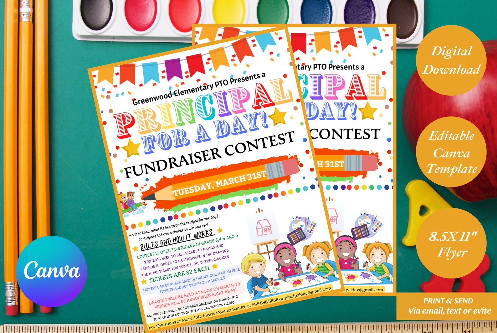 EDITABLE Principal for a Day Contest Fundraiser Flyer, Printable ...