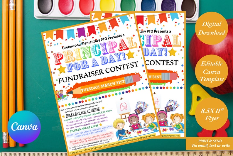 EDITABLE Principal for a Day Contest Fundraiser Flyer - Etsy