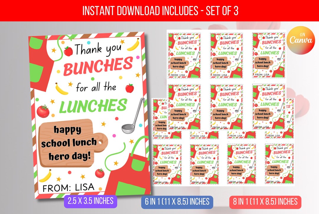 EDITABLE Thank You Bunches School Lunch Lady Tag, School Staff ...