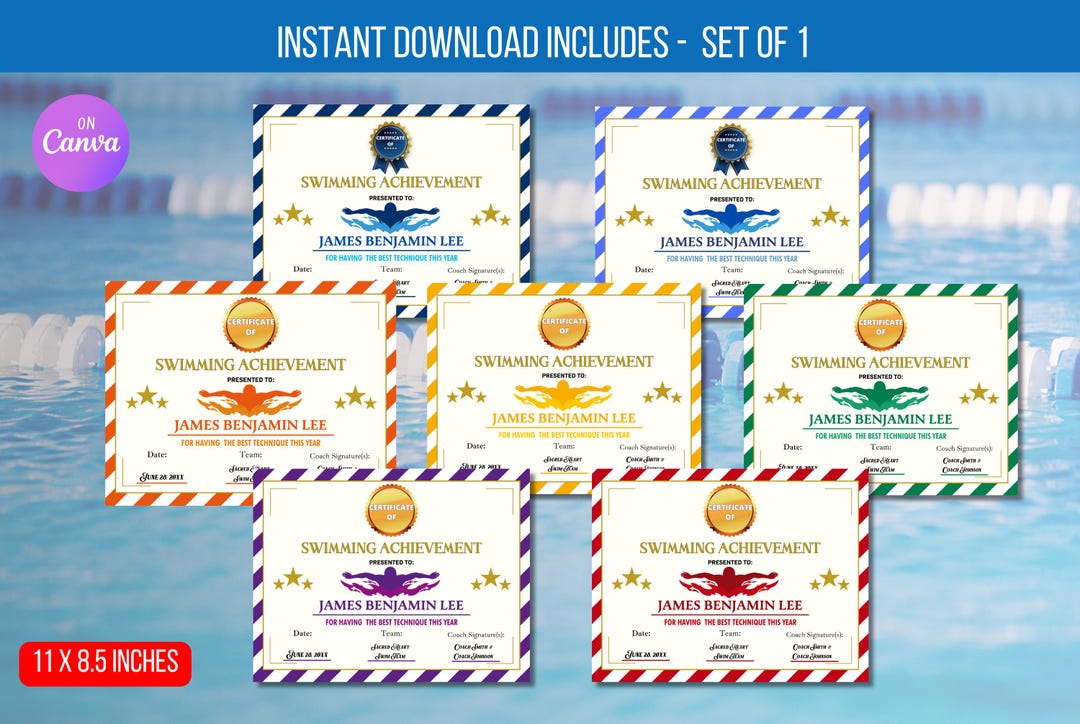 EDITABLE Swimming Award, Swimming Achievement, Swimming Certificate ...