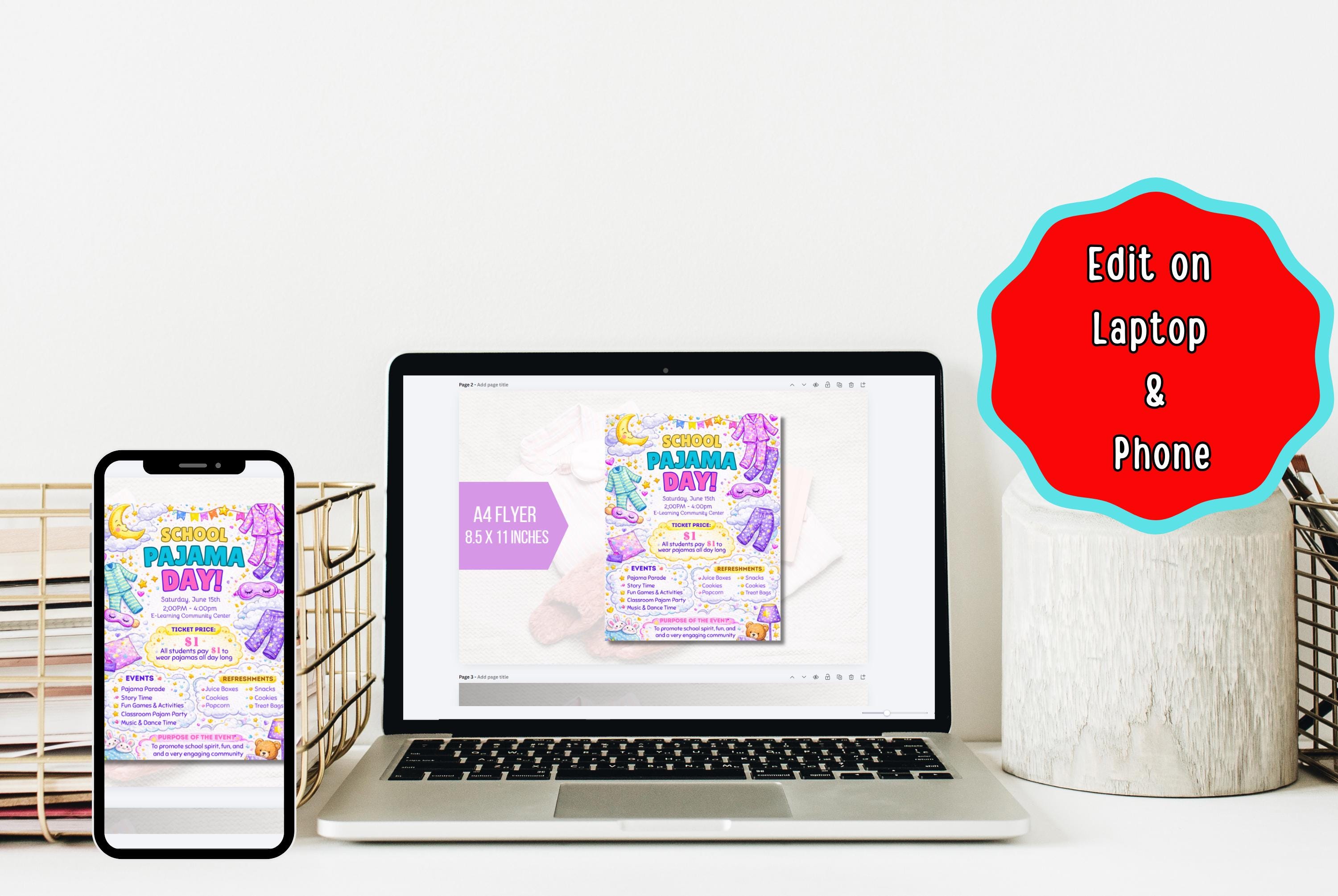 EDITABLE School Pajama Day Flyer, School Spirit Party, School ...