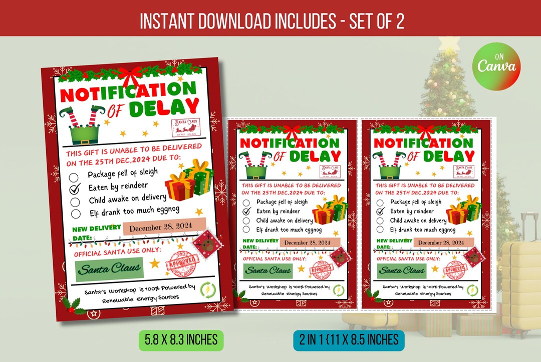 EDITABLE Notification of Delay Label, Christmas Gift Letter From Santa ...