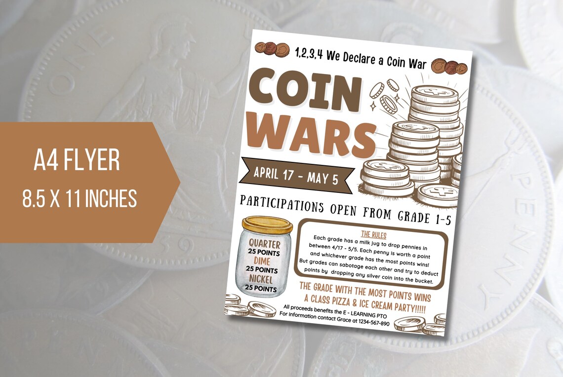 EDITABLE Coin War Fundraiser Flyer, Penny War Fundraiser School ...