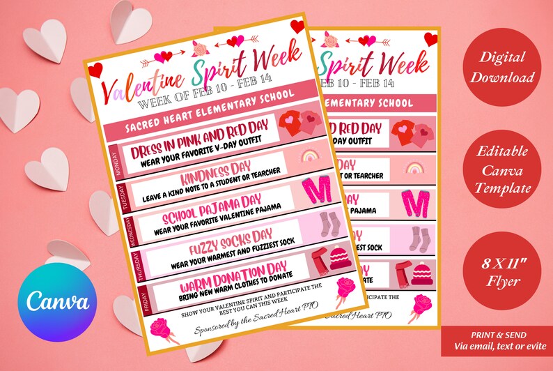 Valentines Spirit Week School Flyer. Festive Spirit Week PTO Flyer ...