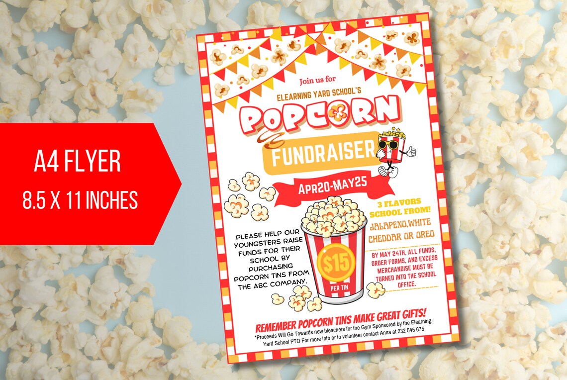 EDITABLE Popcorn Fundraiser Flyer Template, Non Profit Event Poster ...