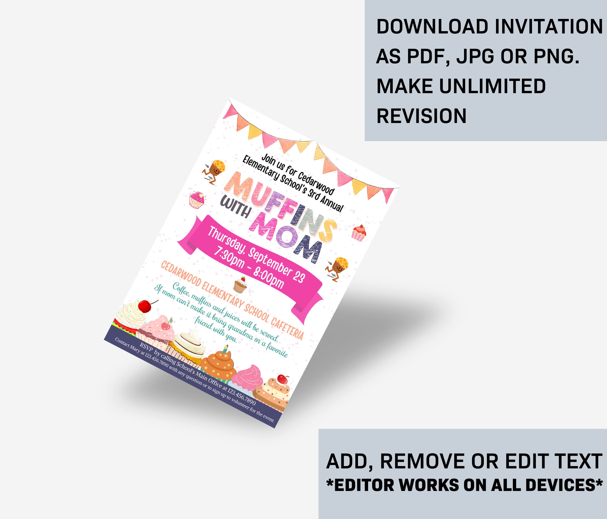 Editable Muffins With Mom Mother's Day Invitation School - Etsy